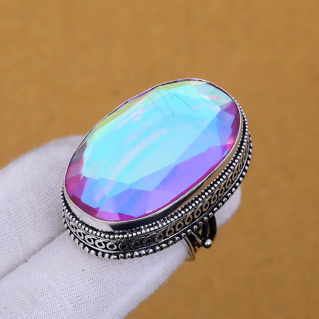 Mystic Rainbow Topaz Ring, Handmade 925 Sterling Silver, Bohemian ...