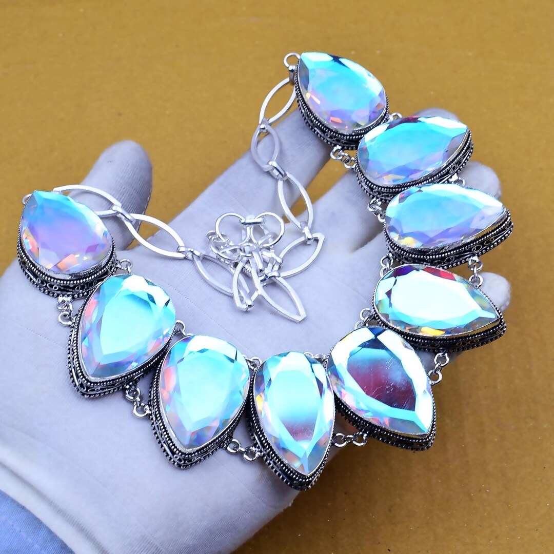 Handmade Mystic Topaz Gemstone Vintage Necklace: 925 Sterling Silver ...