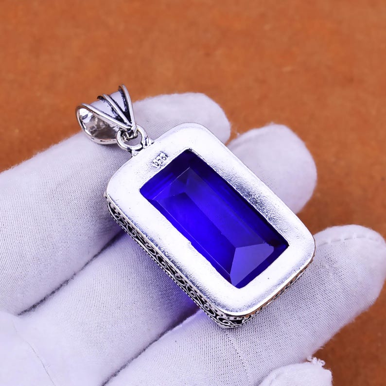 Blue Sapphire Gemstone Vintage Pendant 925 Sterling Silver Pendant ...