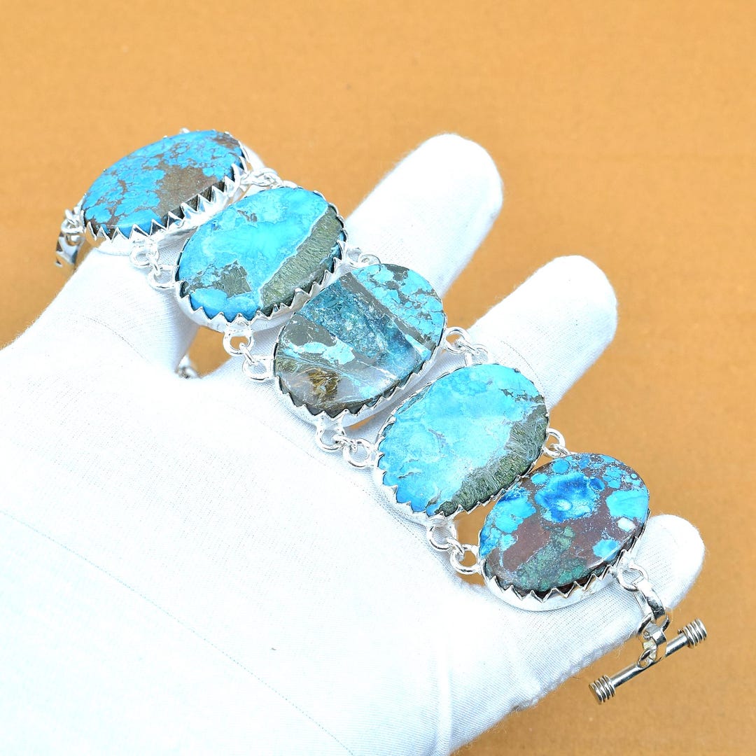 Pulsera de plata de ley con turquesa tibetana - Joyería bohemia hecha a ...