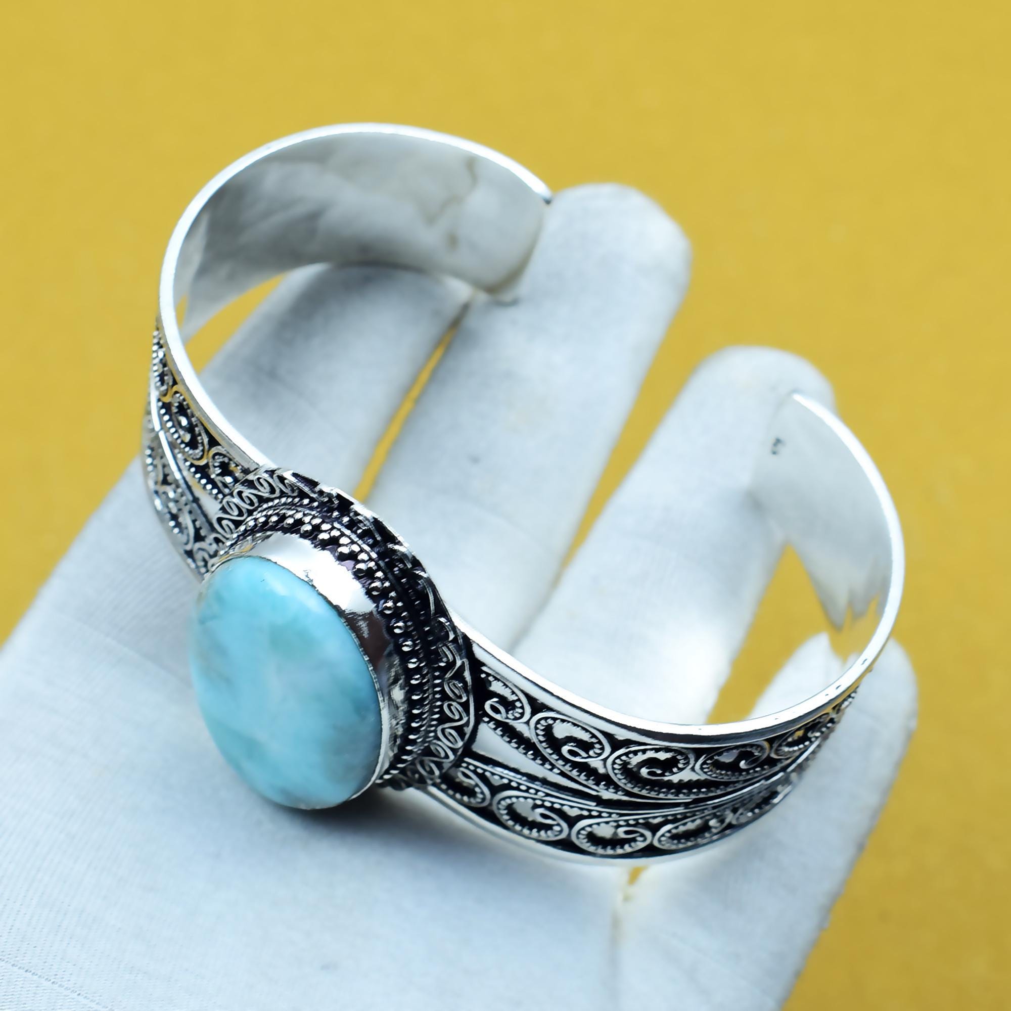 Caribbean Larimar Bangle, 925 Sterling Silver Cuff Bracelet, Vintage ...