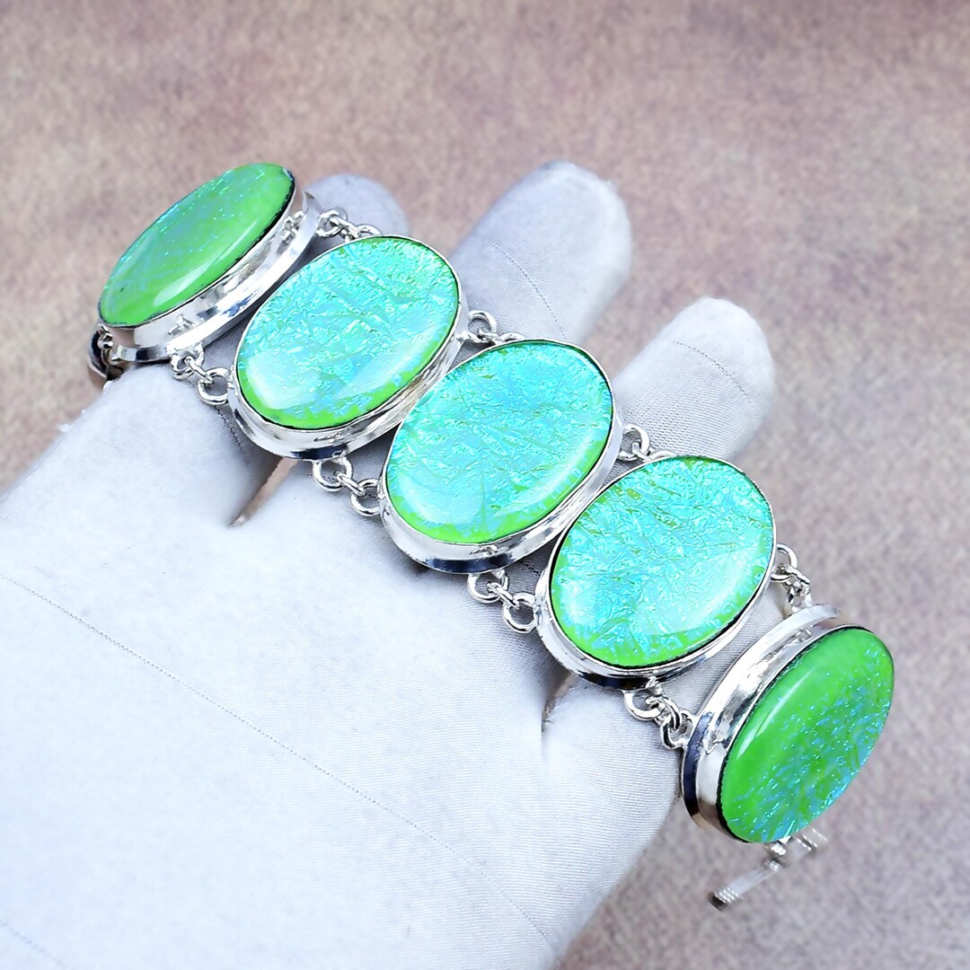 Green Australian Triplet Fire Opal Gemstone Bracelet: Sterling Silver ...