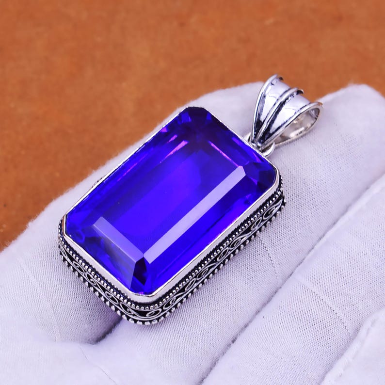Blue Sapphire Gemstone Vintage Pendant 925 Sterling Silver Pendant ...
