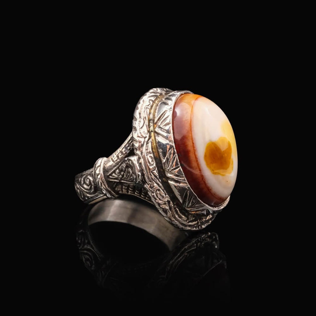 Yemeni Aqeeq Stone Silver Ring, Real Aqeeq, Handmade 925 Sterling ...