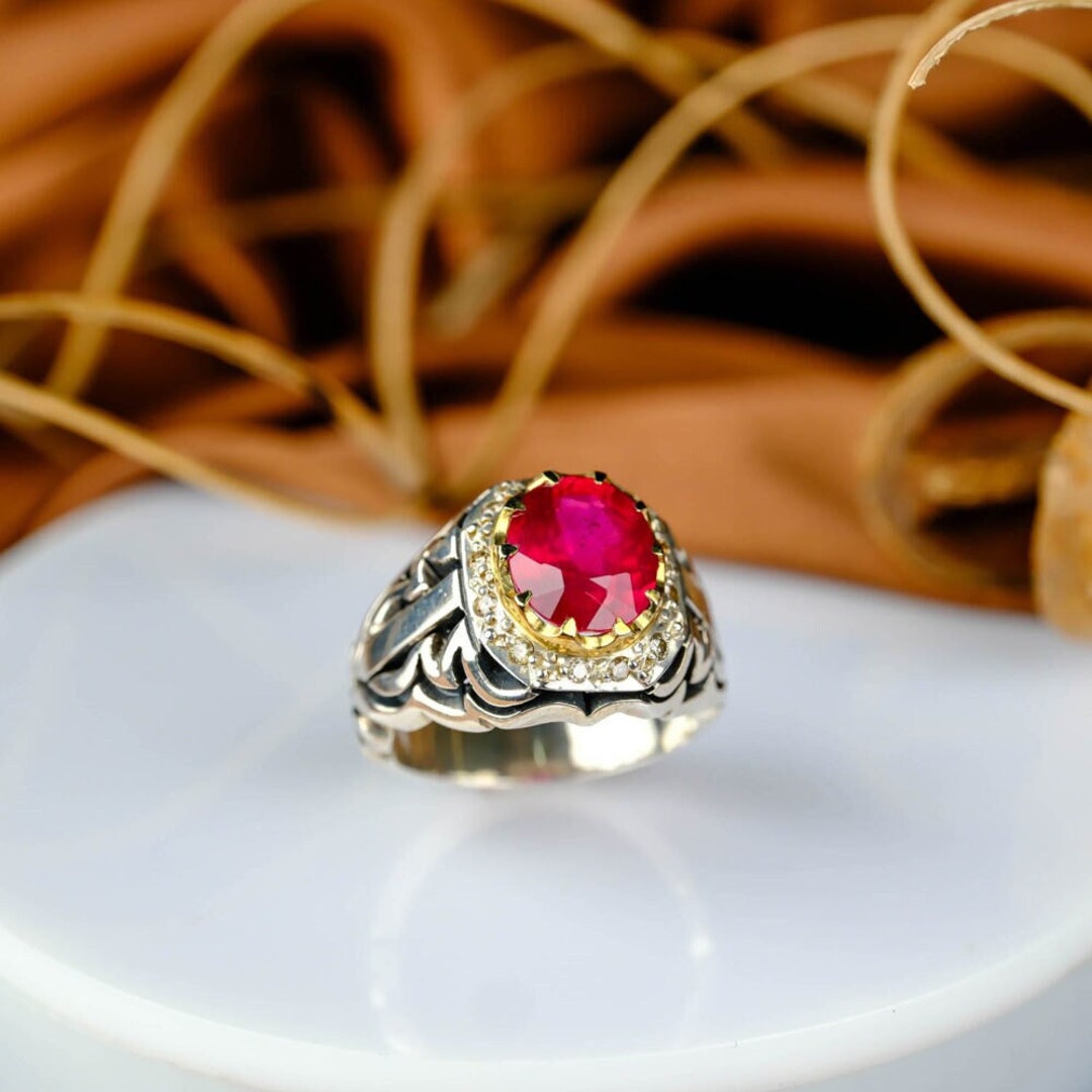 Handmade Ruby & Diamond Sterling Silver Ring: Unisex Luxury Gift - Etsy
