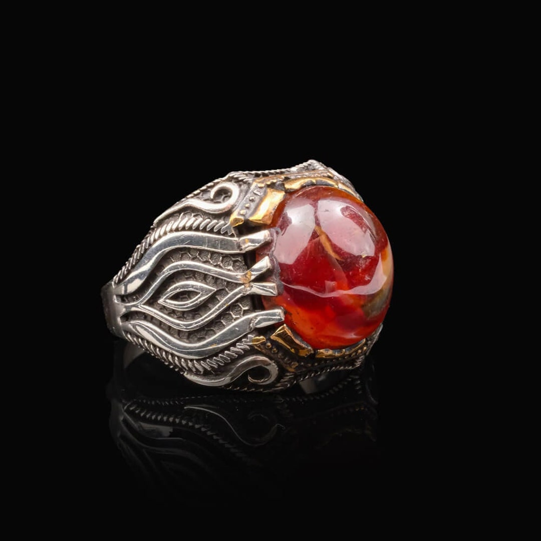 Yemeni Aqeeq Stone Silver Ring, Real Aqeeq, Turkish Handmade 925 ...