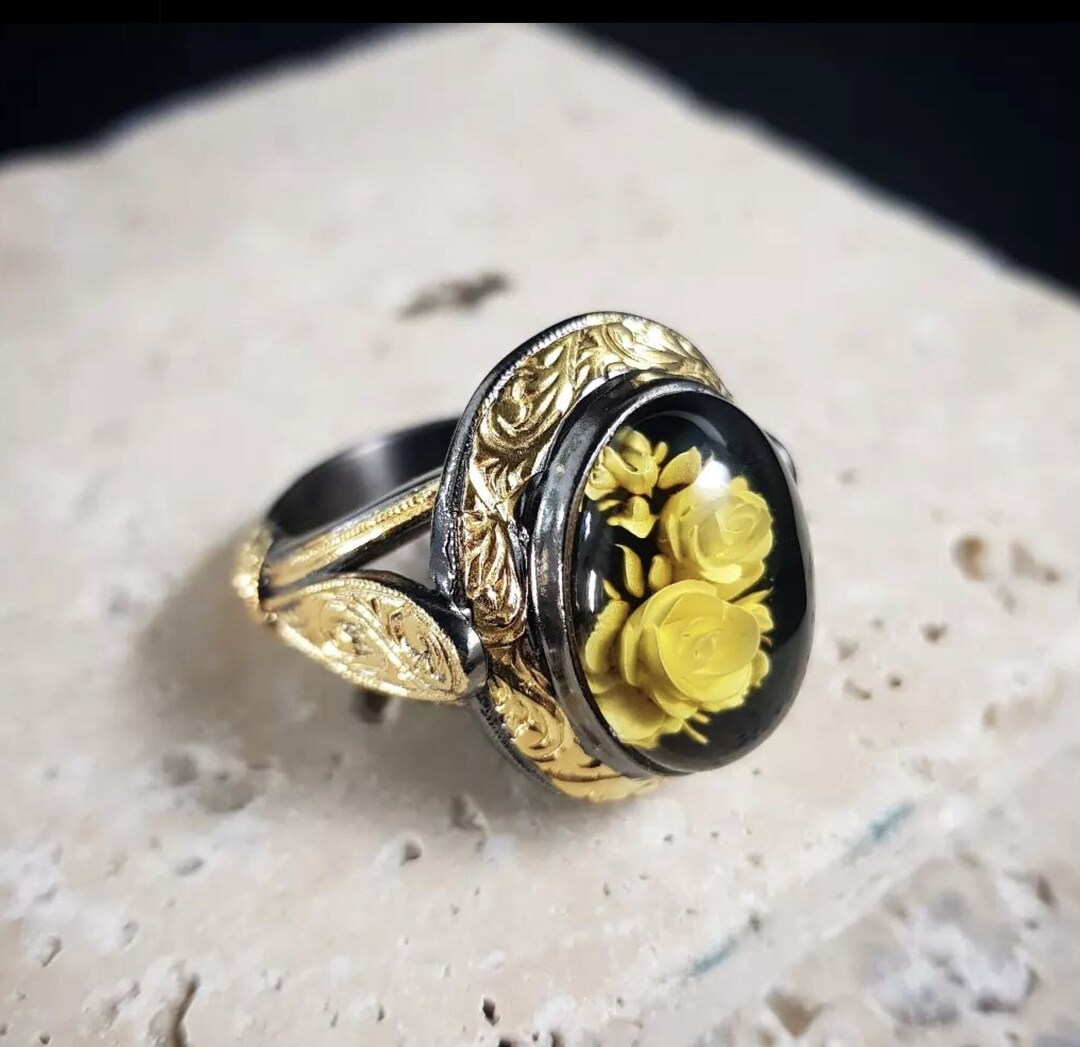Rose Resin Design Gravur Case Silver Ring, 925 Sterling Silver Hand ...
