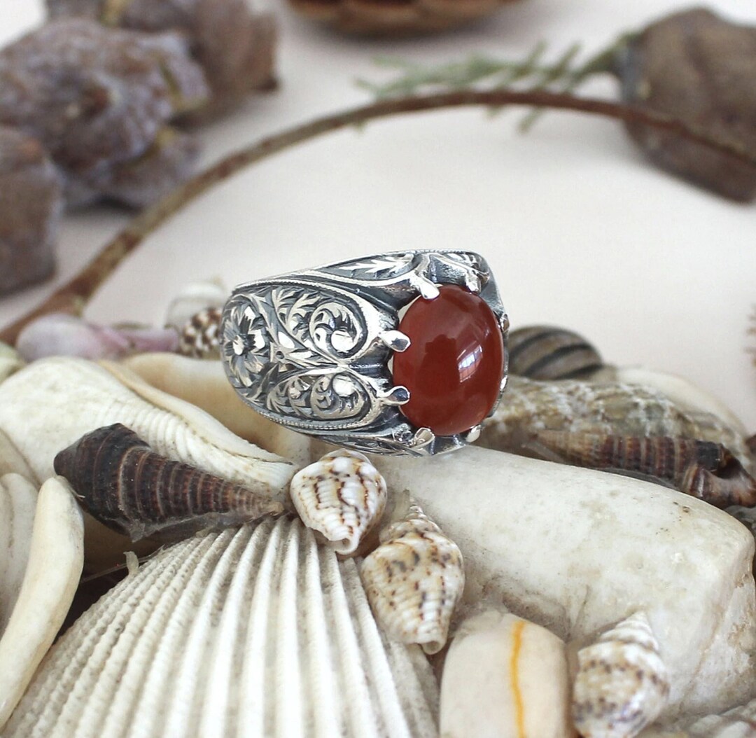 Yemeni Aqeeq Stone Silver Ring, Real Aqeeq Jewelry, Turkish Handmade ...