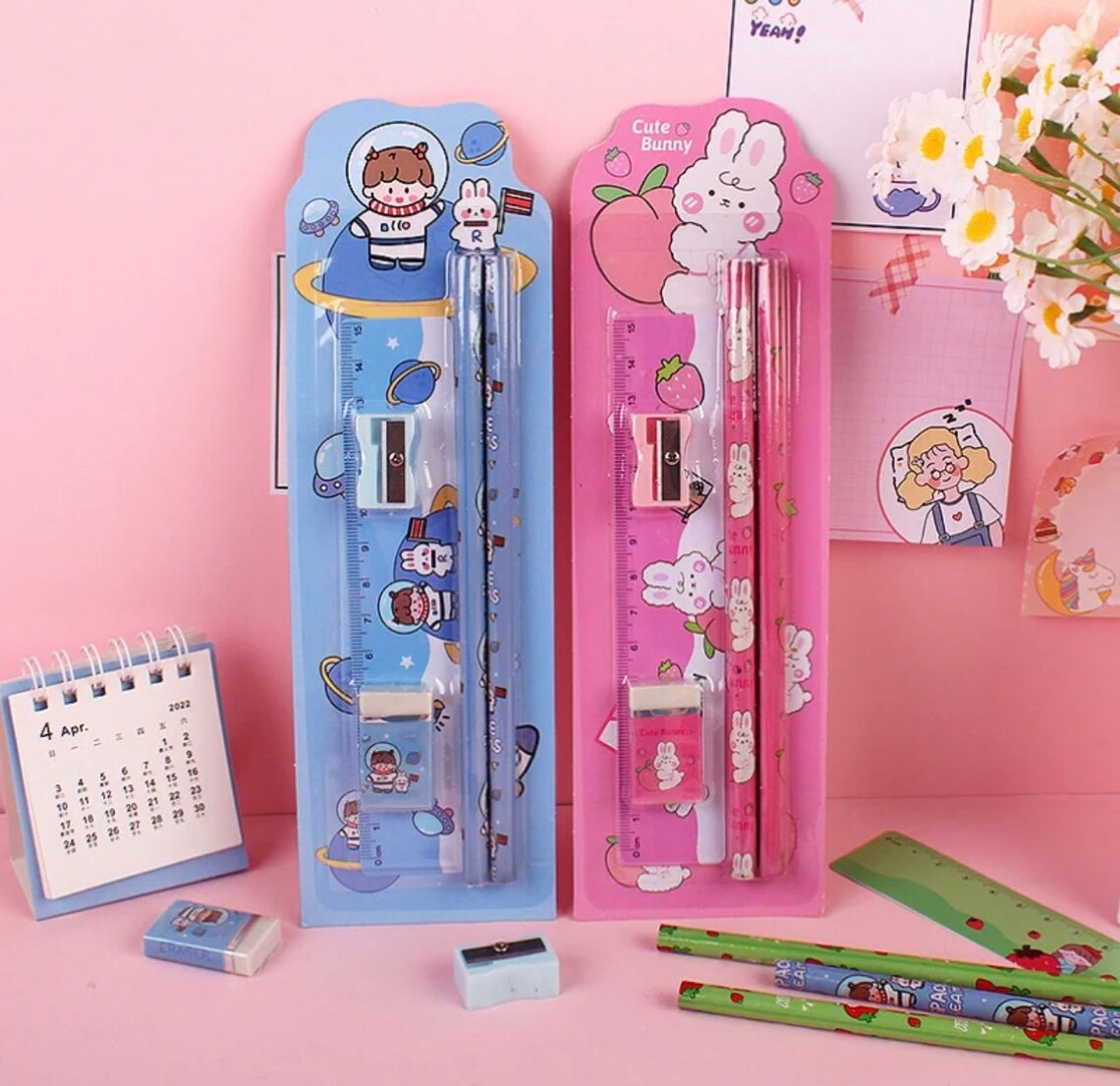 Stationery Gift Set of 5 Items. Kawaii Cute Cartoon Characters Animals ...