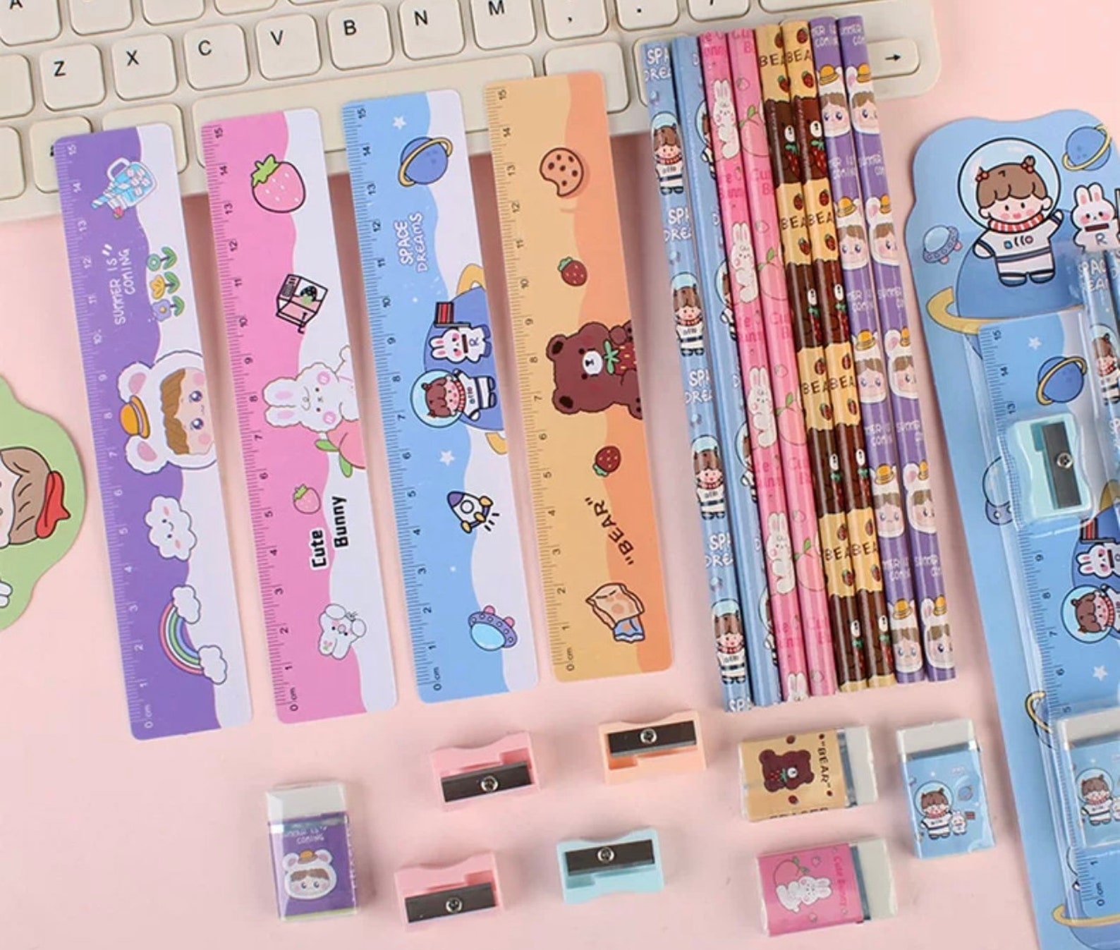Stationery Gift Set of 5 Items. Kawaii Cute Cartoon Characters Animals ...