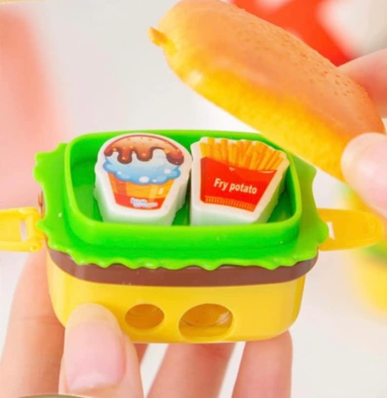 Pencil Sharpener & Erasers/rubbers Combo. Cute Little Hamburger ...