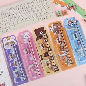 Stationery Gift Set of 5 Items. Kawaii Cute Cartoon Characters Animals ...