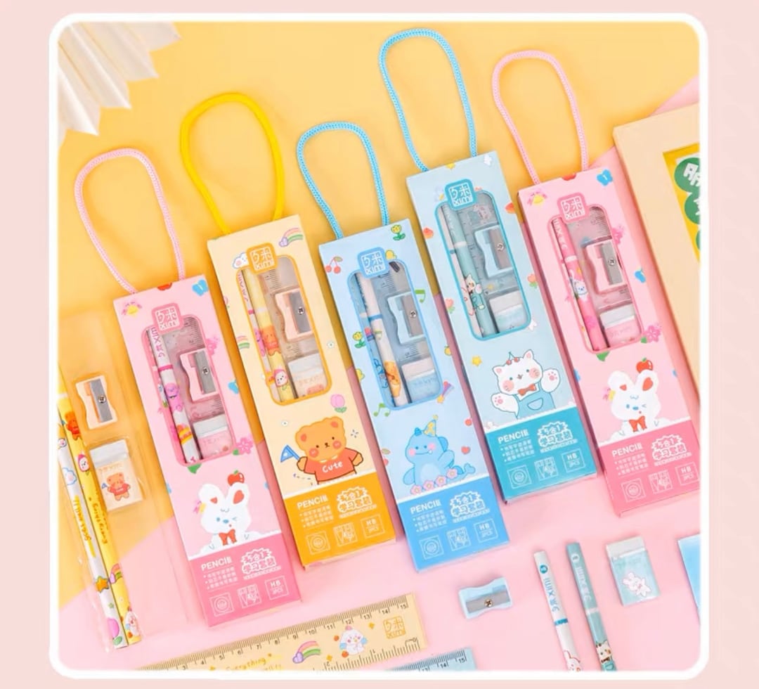 Stationery Gift Set of 5 Items. Kawaii Cute Cartoon Animals - Etsy