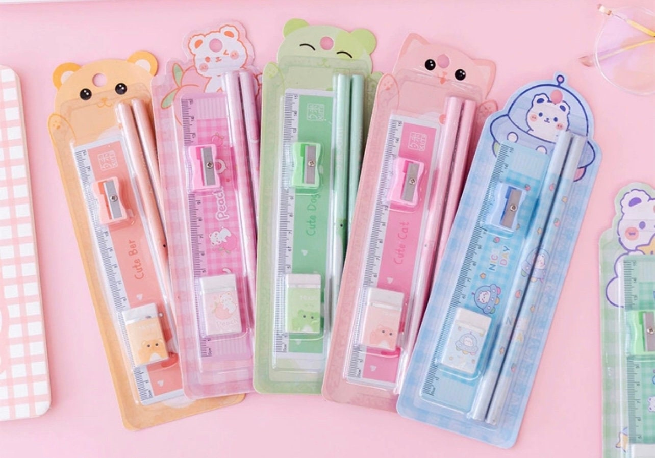 Stationery Gift Set of 5 Items. Kawaii Cute Cartoon Animals - Etsy