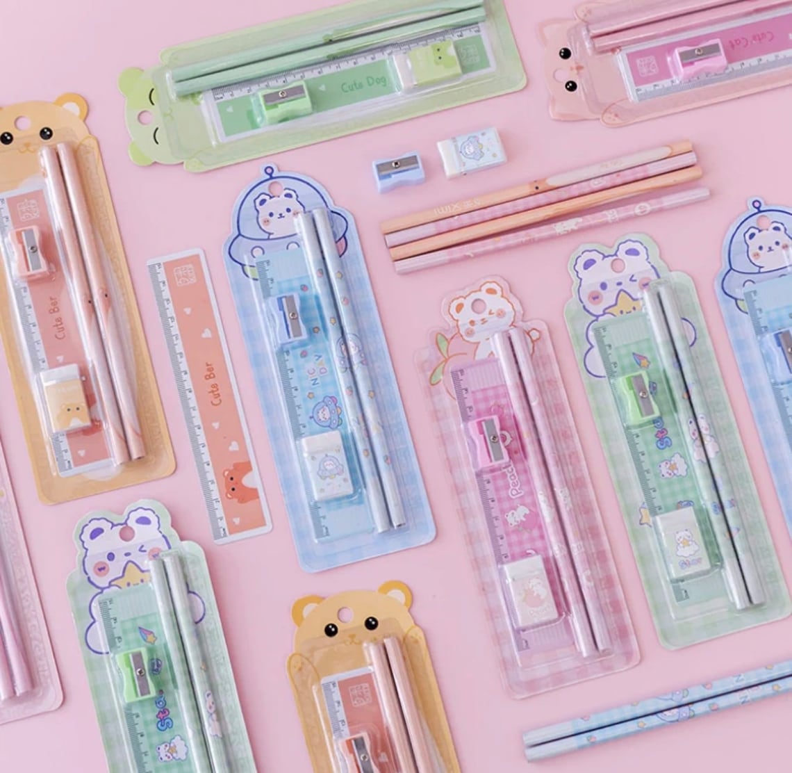 Stationery Gift Set of 5 Items. Kawaii Cute Cartoon Animals - Etsy