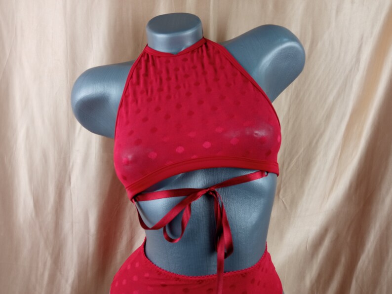 Red See Through Bra, Mesh Lingerie, Halter Bra, Sheer Bra, Erotic Bra ...