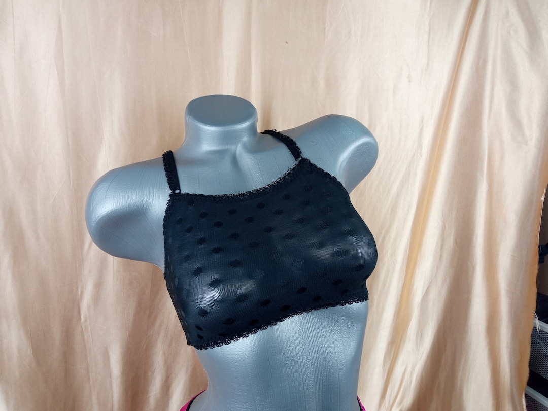 Black Cupless Bra Polka Dot Bra See Through Mesh Bra Comfy Etsy