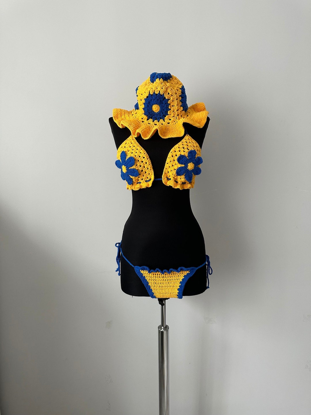 Granny Square Crochet Daisy Bikini Set, Crochet Halter Bikini Top ...
