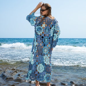 Granny Square Long Cardigan, Handmade Pareo, Crochet Long Cardigan ...