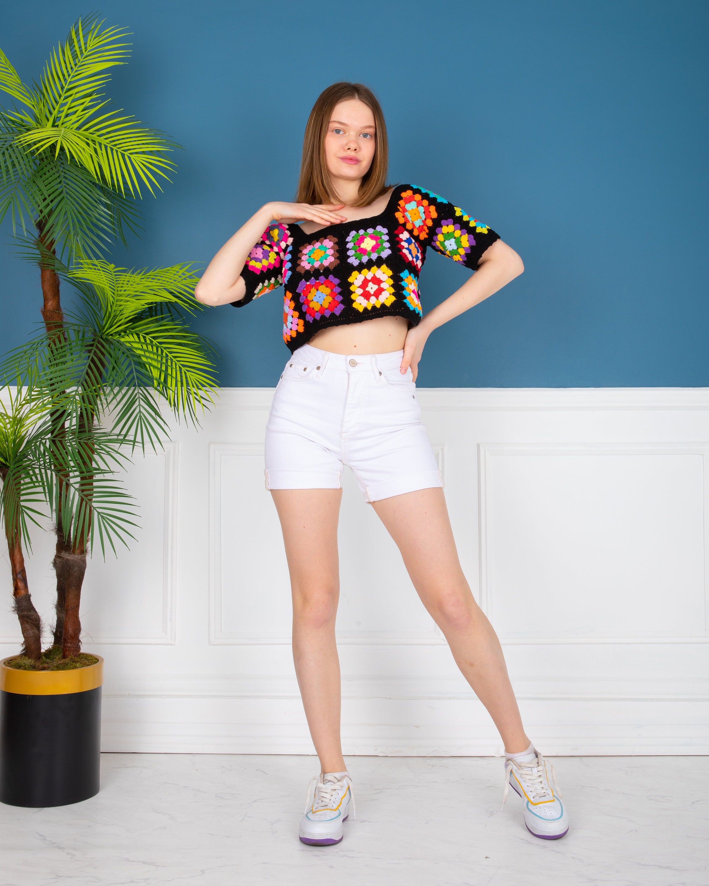 Colorful Crochet Crop Top, Granny Square Crop Top, Knitted Crop Top ...