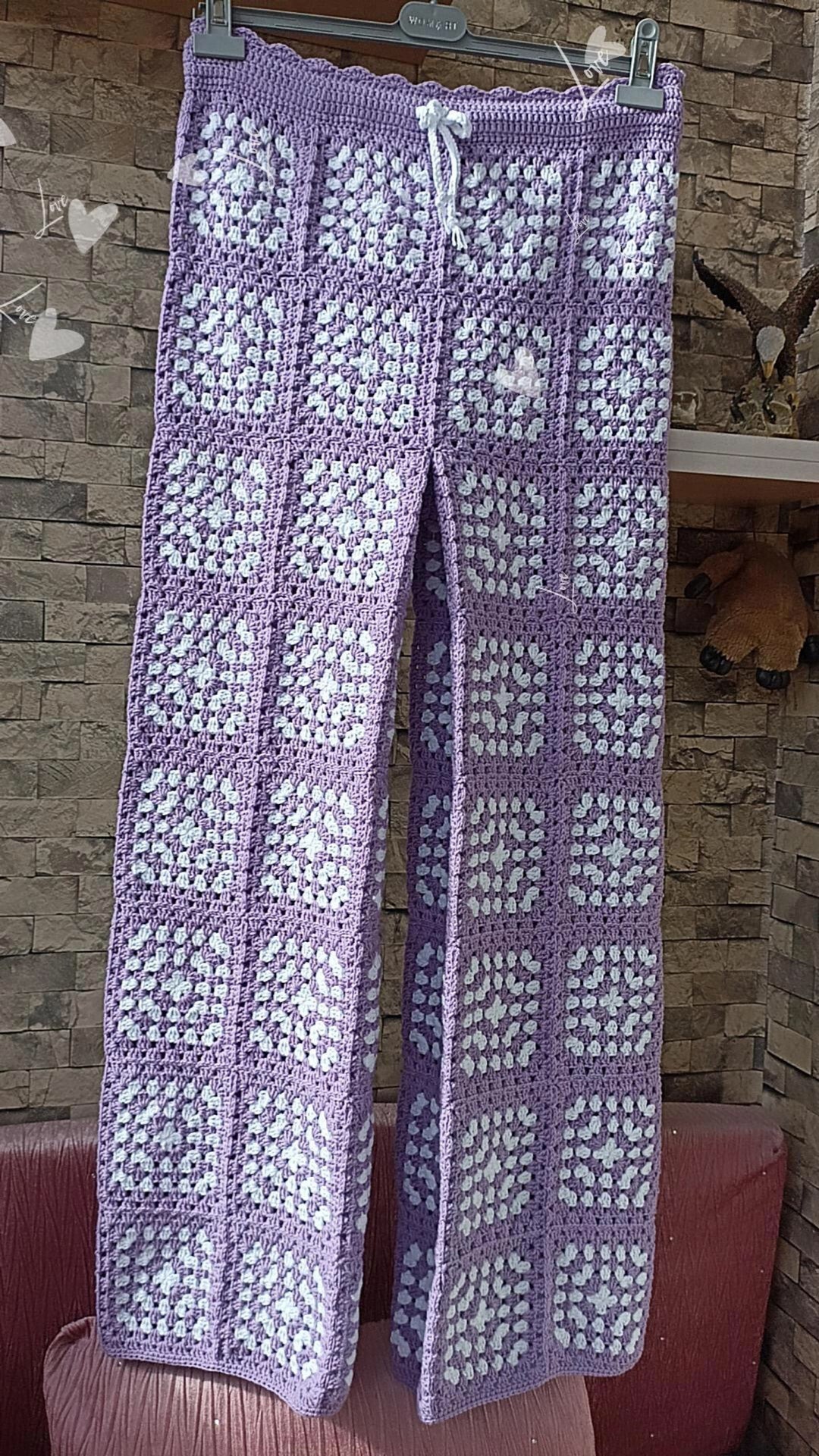 Purple Granny Square Pants, Crochet Pants, Crochet Trousers, Crochet ...
