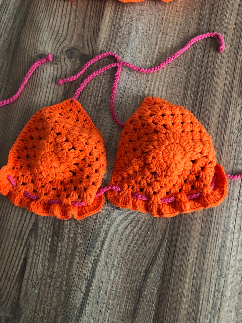 Orange Crochet Bikini Set Crochet Halter Bikini Top Crochet - Etsy