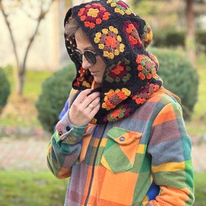 Autumn Balaclava, Fall Colors Balaclava, Oversize Crochet Black ...