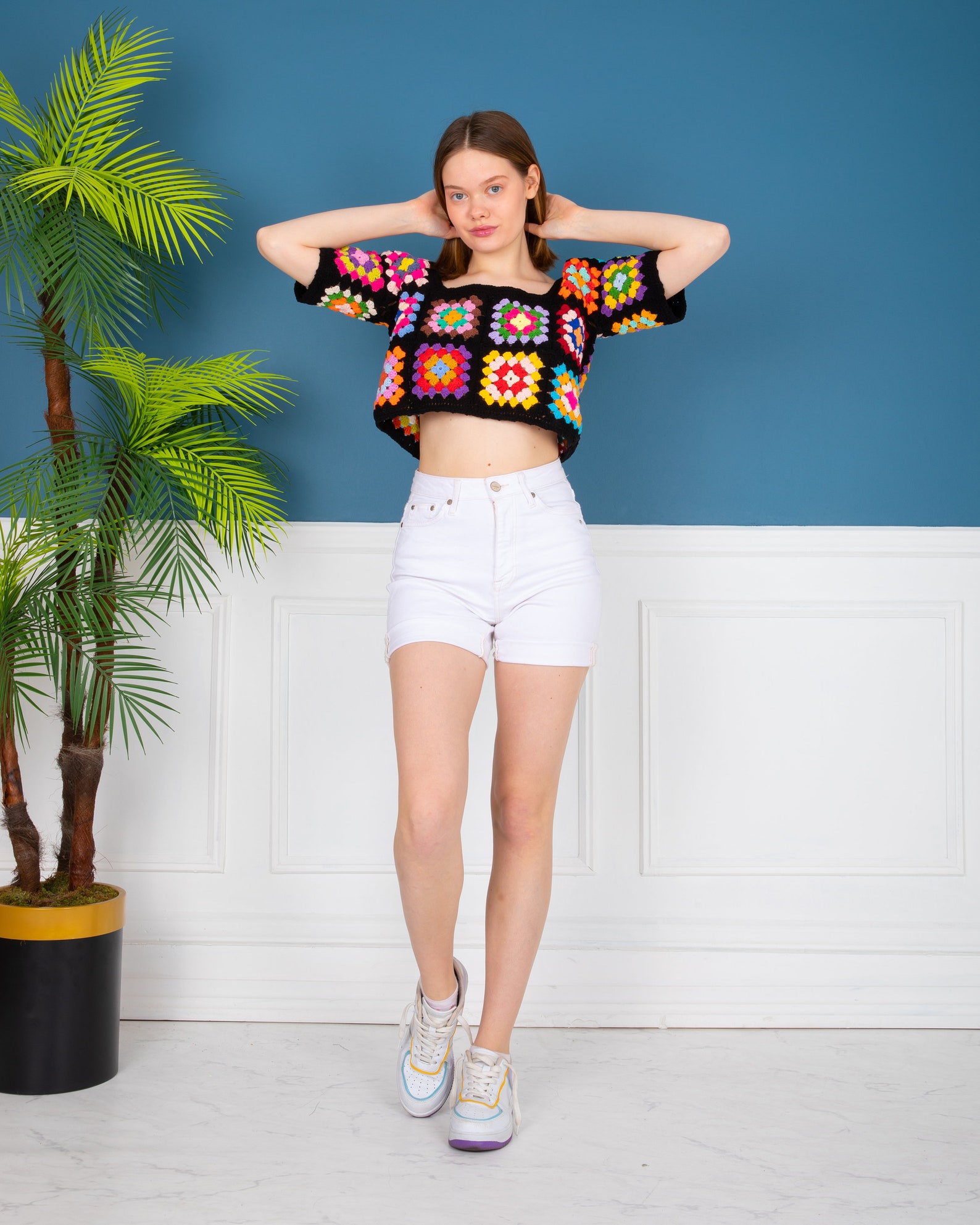 Colorful Crochet Crop Top, Granny Square Crop Top, Knitted Crop Top ...