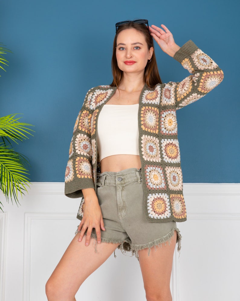 Granny Square Cardigan, Crochet Cardigan, Crochet Afghan Cardigan ...