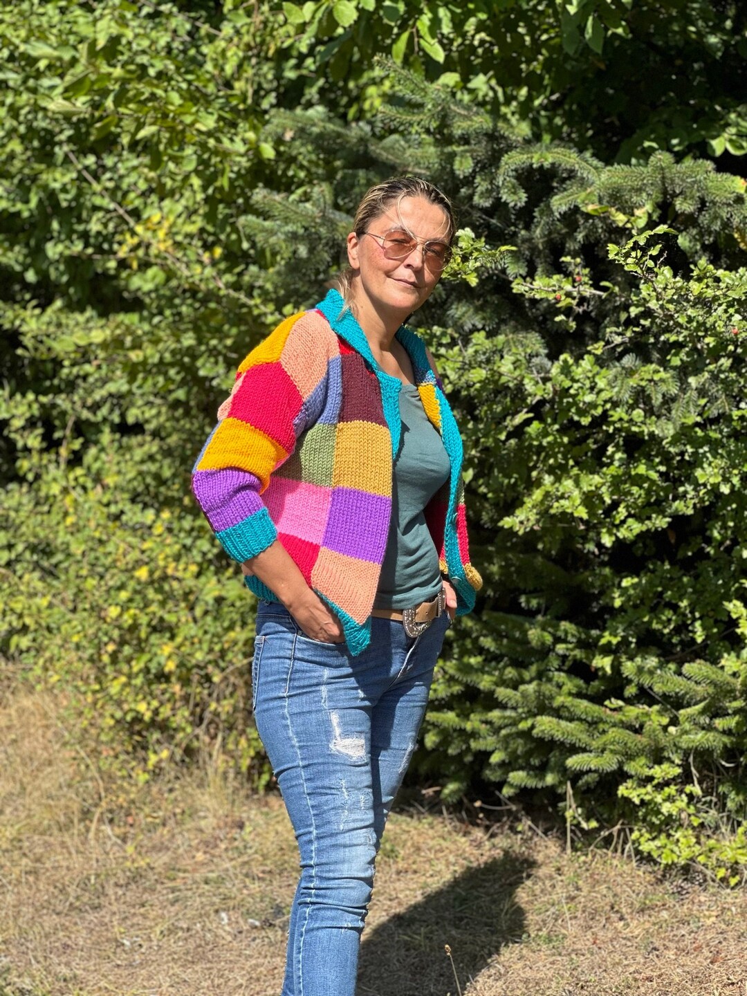 Colorful Knit Cardigan, Knitted Afghan Cardigan, Colorful Crochet ...