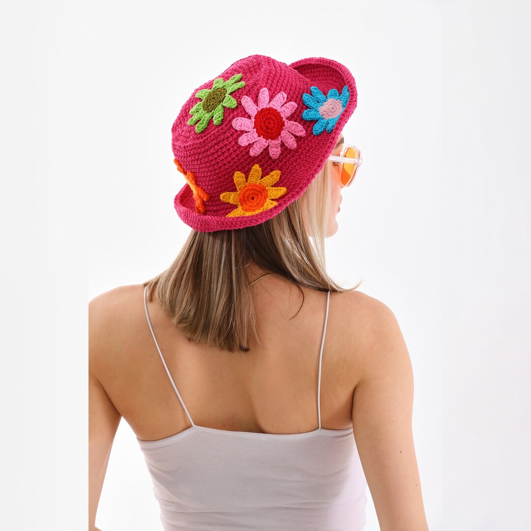 Crochet Daisy Bucket Hat, Hand-knitted Bucket Hat, Crochet Flowers Hat ...