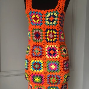 Crochet Mini Dress, Granny Square Dress, Knit Orange Dress, Crochet ...