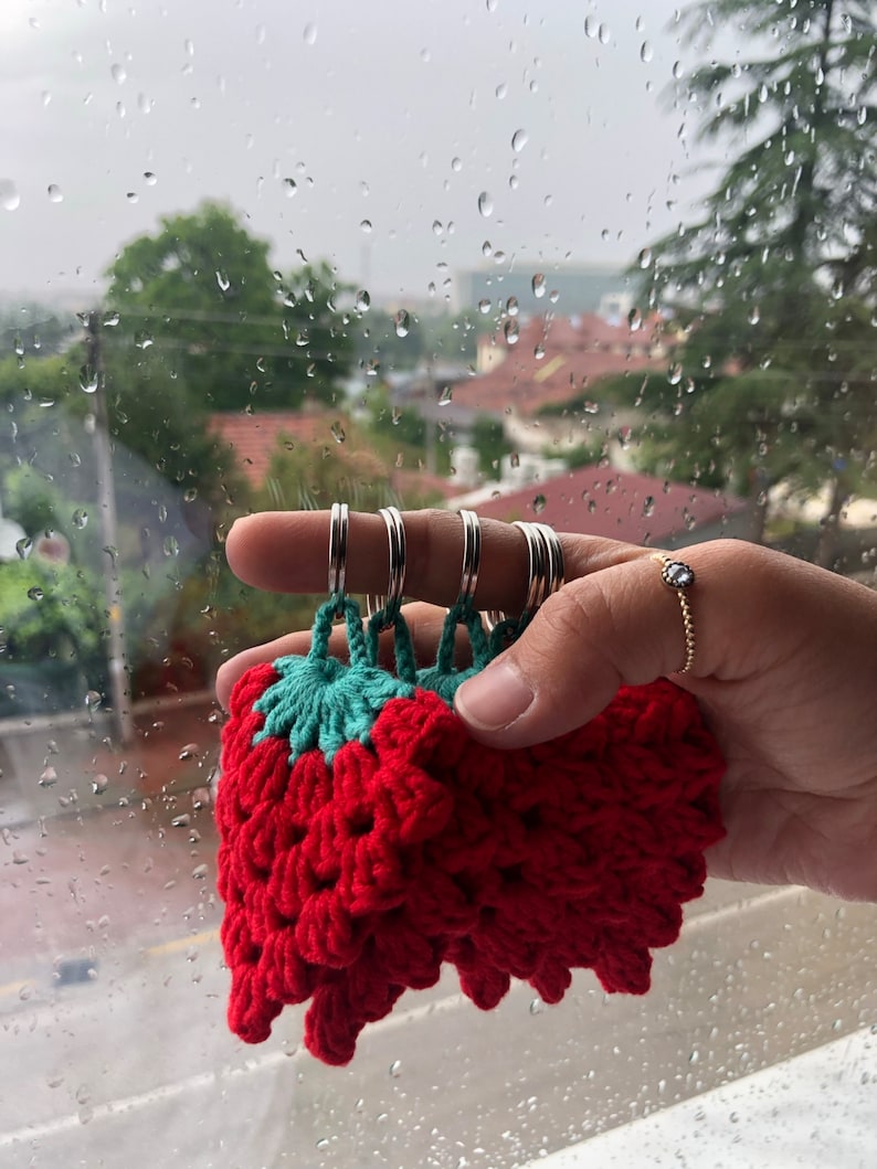 Handmade Crochet Strawberry Keychain, Knitted Keyring, Home Accessories ...