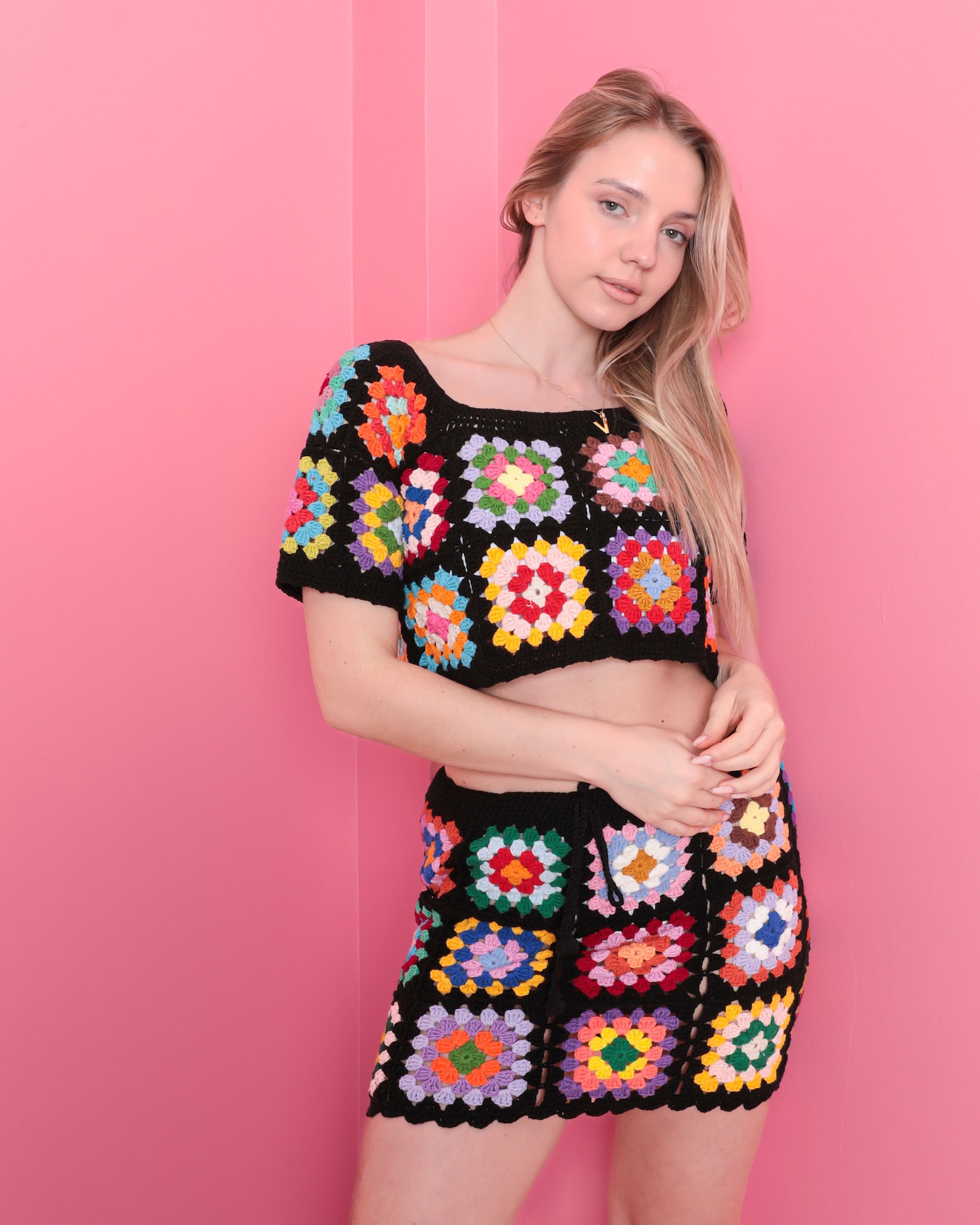 Colorful Crochet Crop Top, Granny Square Crop Top, Knitted Crop Top ...