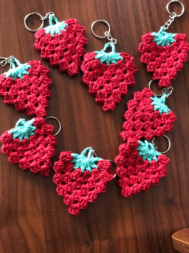 Handmade Crochet Strawberry Keychain, Knitted Keyring, Home Accessories ...