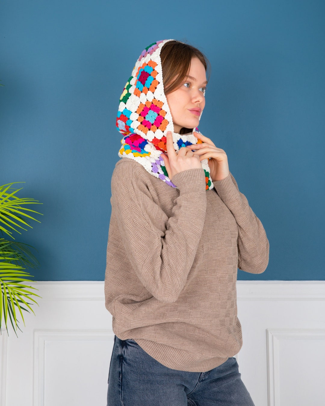 Crochet Cream Balaclava, Granny Square Balaclava, Rainbow Crochet ...