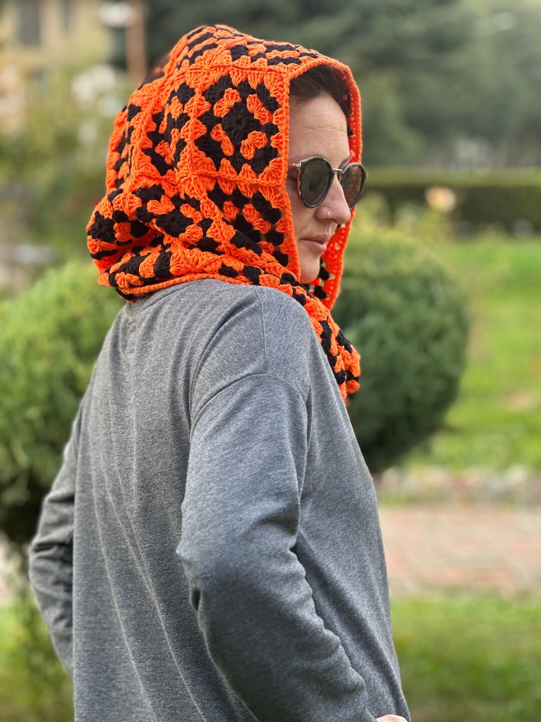 Crochet Orange Balaclava, Granny Square Balaclava, Crochet Balaclava ...