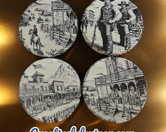Digital File for - 4 Old West Slate Coaster Engraving. SVG & XCS ...