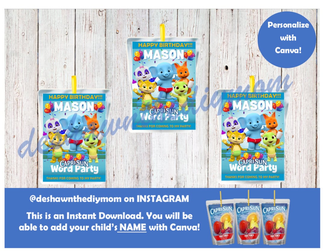 Word Party Capri Sun Pouch Labels/party Favors/word Party/ Digital ...