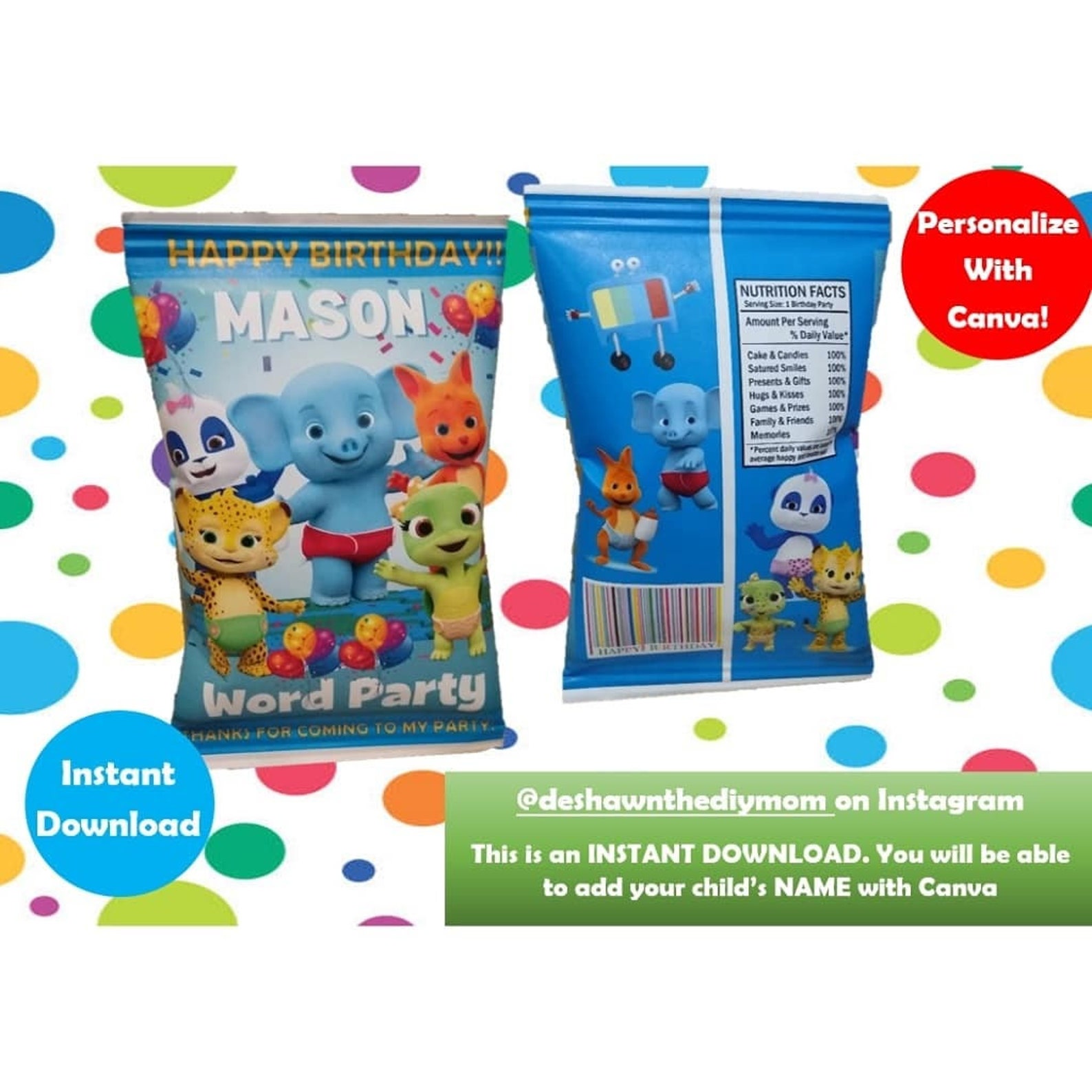 Word Party Chip Bag/ Digital Download/ Editable/netflix Decor/word ...