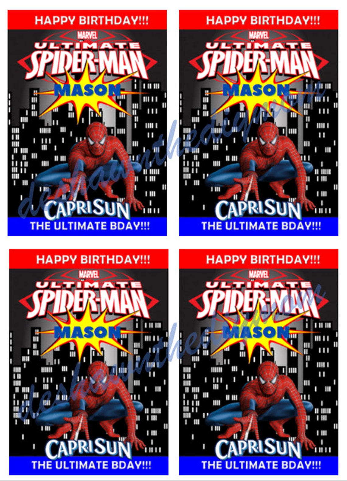 Spiderman Capri Sun Pouch Labels/ Party Favors/ Spiderman Party ...
