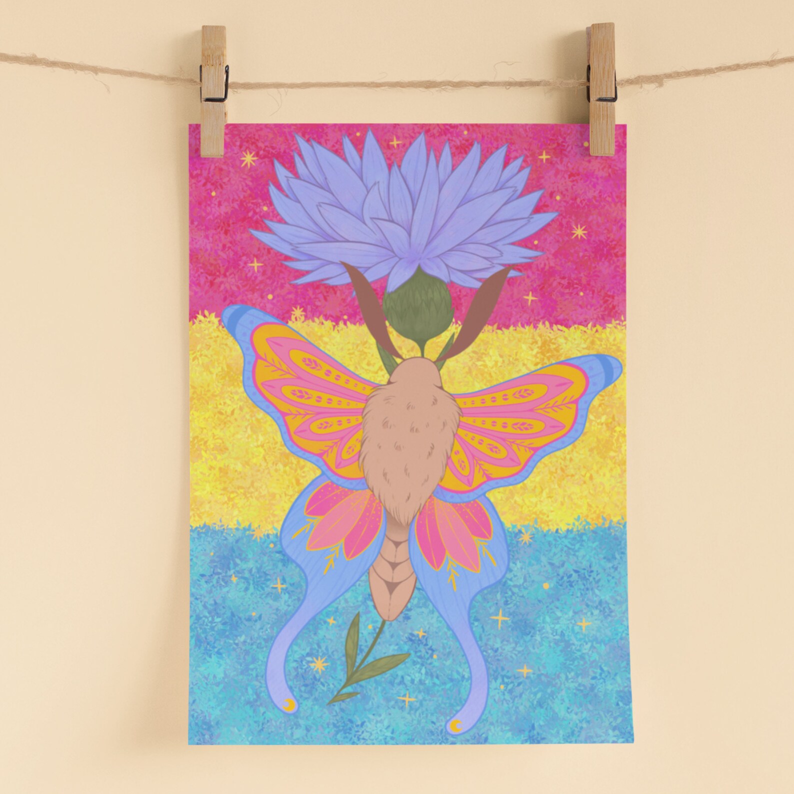 Cottagecore Aesthetic Pansexual Pride Moth Art Print - Etsy