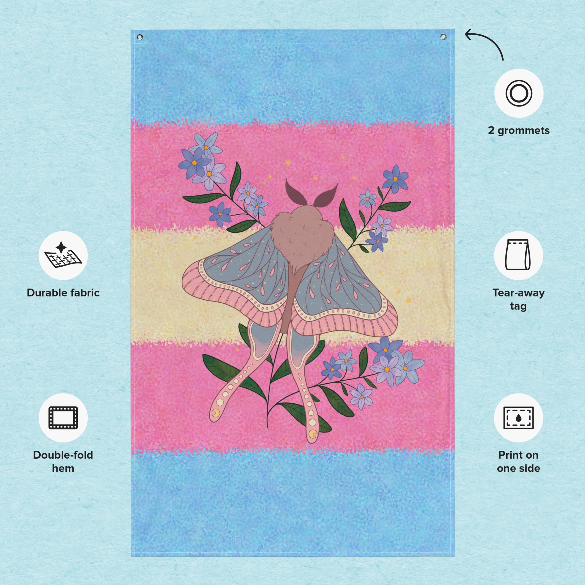 Cottagecore Aesthetic Transgender Pride Moth Flag | Trans Flag | Pride ...