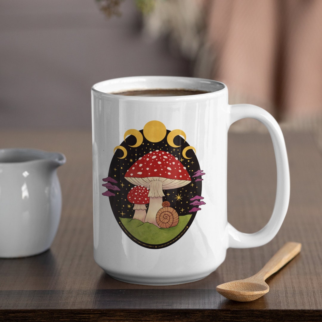 Cottagecore Mug Botanical Mug Moon Cycle Mug Mushroom Mug Goblincore ...
