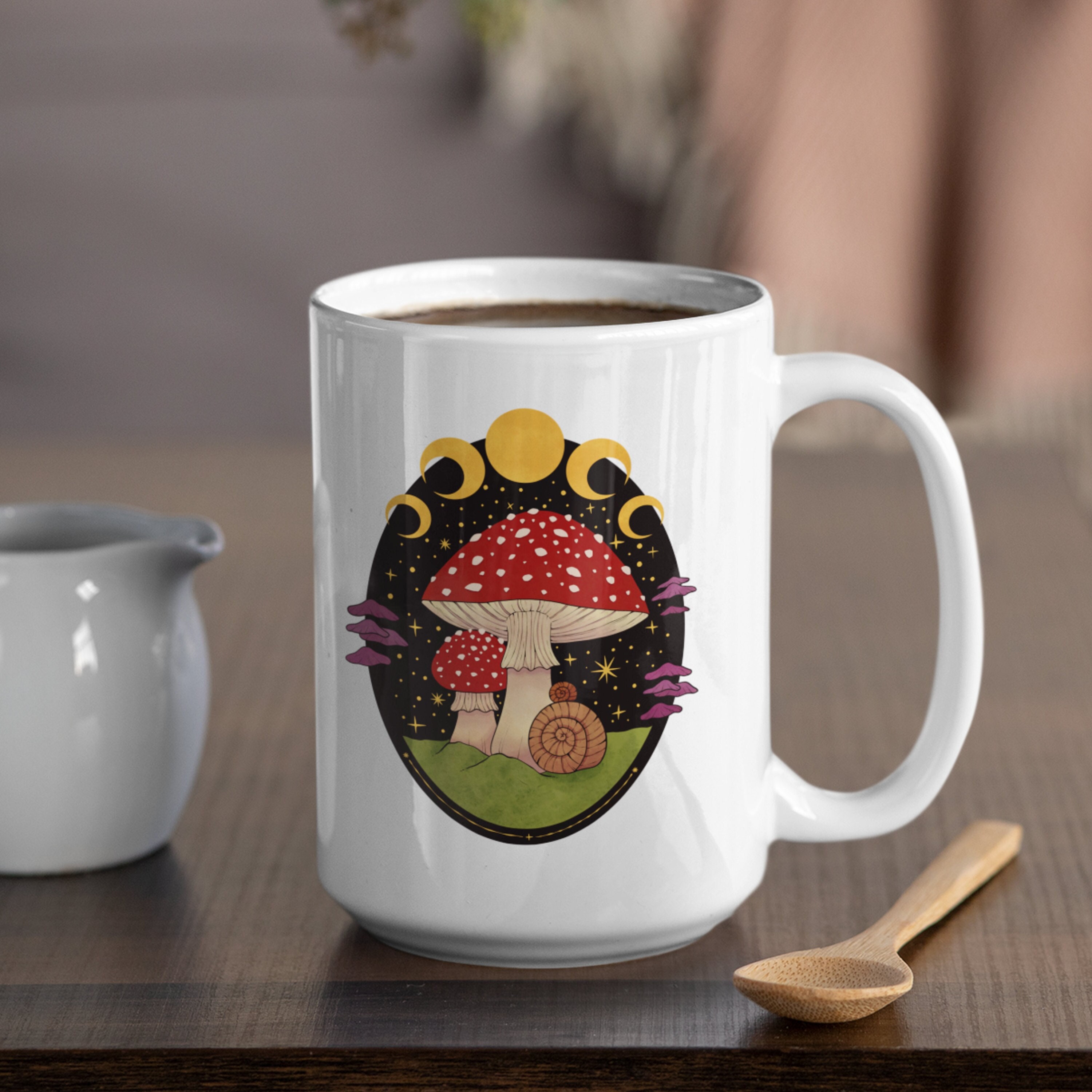 Cottagecore Mug Botanical Mug Moon Cycle Mug Mushroom Mug Goblincore ...