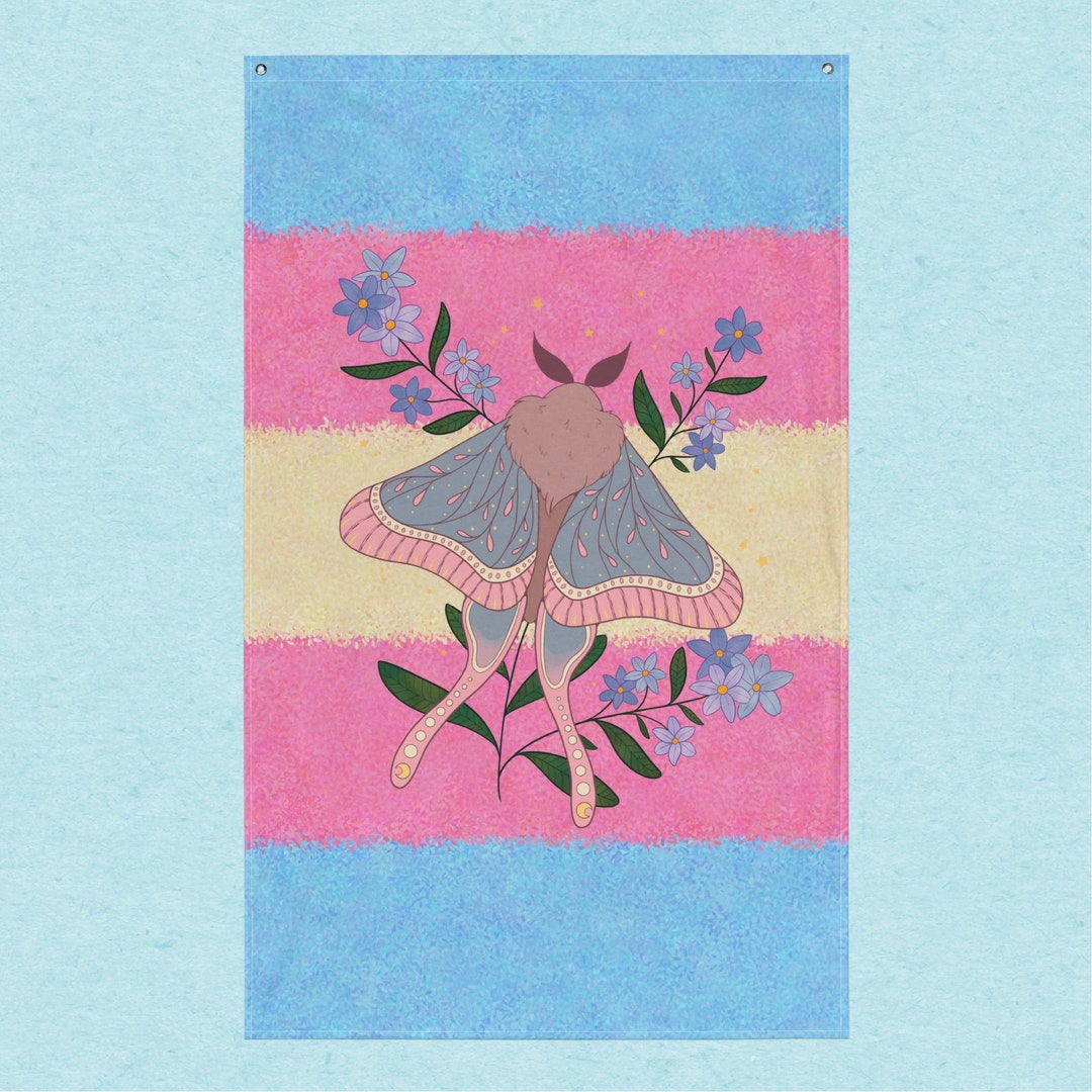 Cottagecore Aesthetic Transgender Pride Moth Flag | Trans Flag | Pride ...