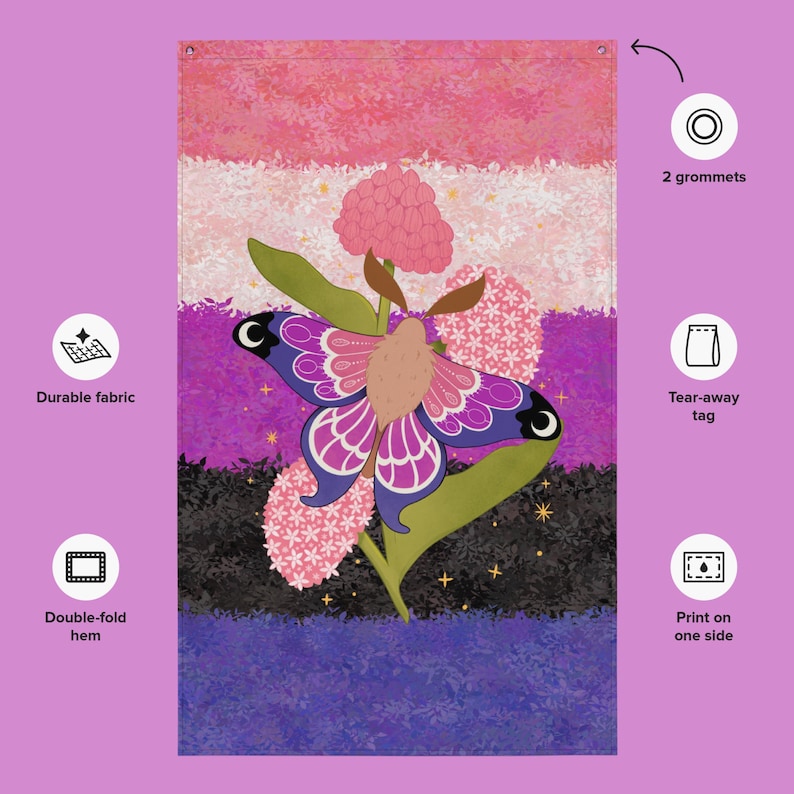 Cottagecore Aesthetic Gender Fluid Pride Moth Flag Gender Fluid Flag ...