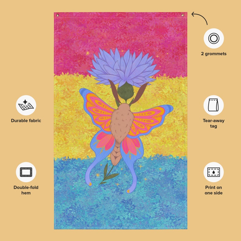 Cottagecore Aesthetic Pansexual Pride Moth Flag Pan Flag - Etsy