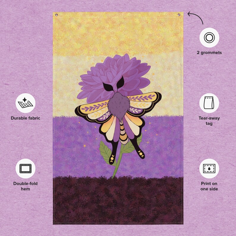Cottagecore Aesthetic Non Binary Pride Moth Flag - Etsy