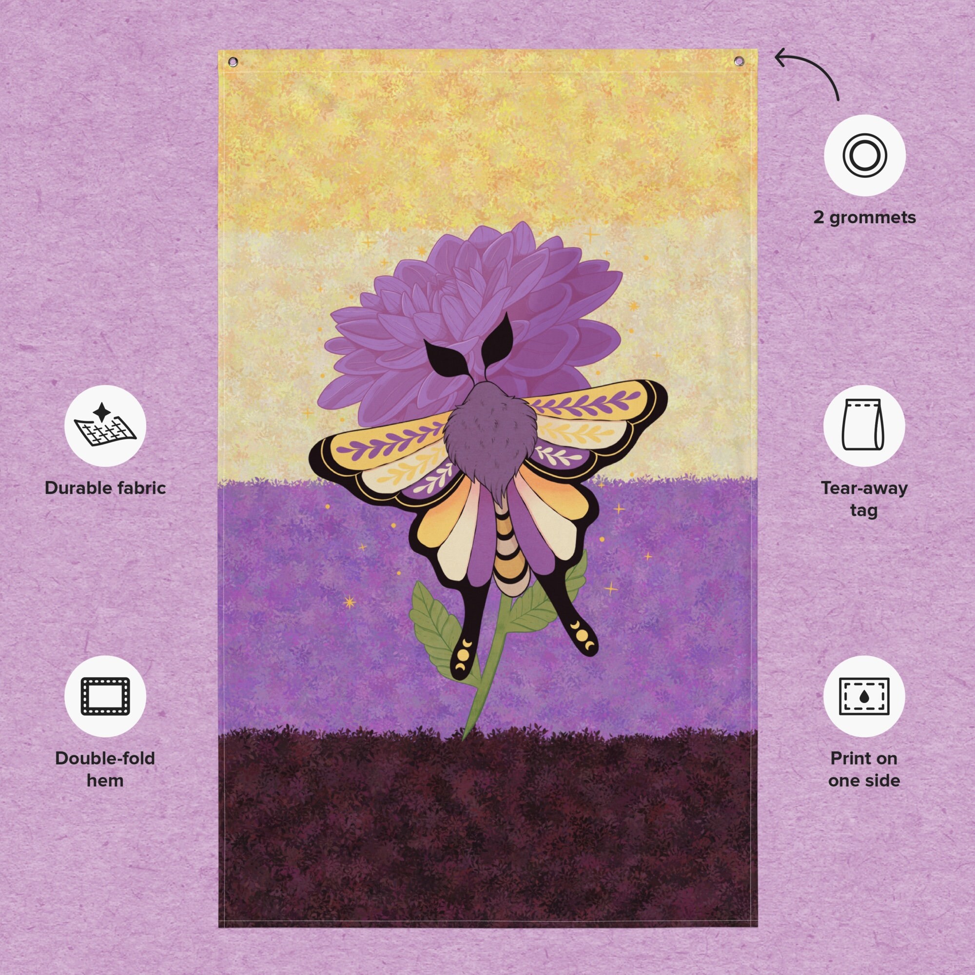 Cottagecore Aesthetic Non Binary Pride Moth Flag - Etsy